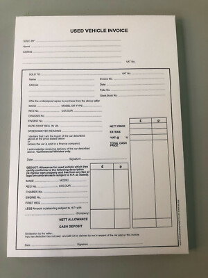 A4 Used Car Vehicle Invoice pad Car Sales Pads Inv Motor Trade Receipt ...