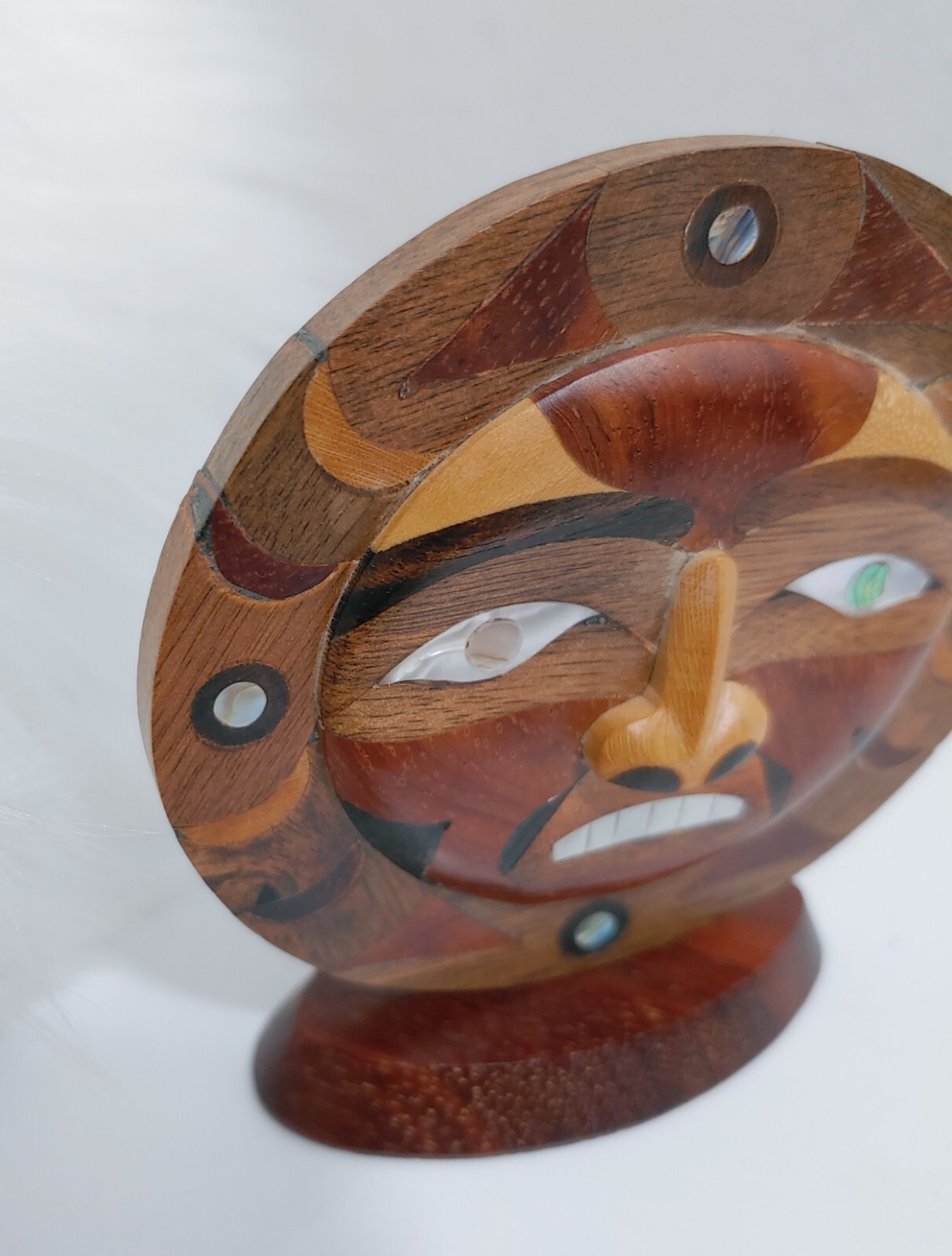 Wooden Inlay Sun Face W Abalone Inserts tabletop figurine Unique ...