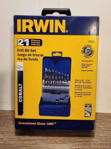 NEW IRWIN 63221 Cobalt Alloy Steel Drill Bit Set 21-Pc Jobber | eBay