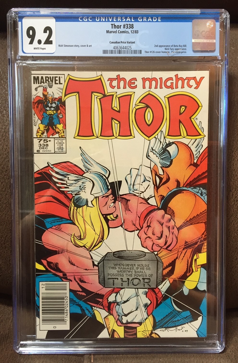Thor #338 CGC 9.2 White Pages 2nd Beta Ray Bill CANADIAN PRICE VARIANT ...