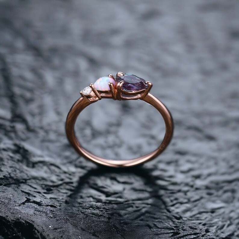 Vintage Alexandrite Opal Engagement Ring 14k Rose Gold Plated Promise ...