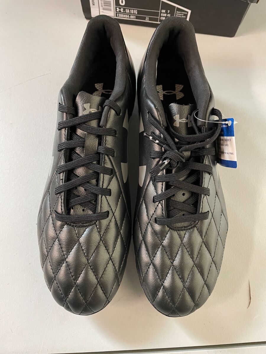 Under Armour UA 10 FG Soccer Cleats Black Grey Leather Under Armour UA 10 FG Soccer Cleats Black Grey Leather
