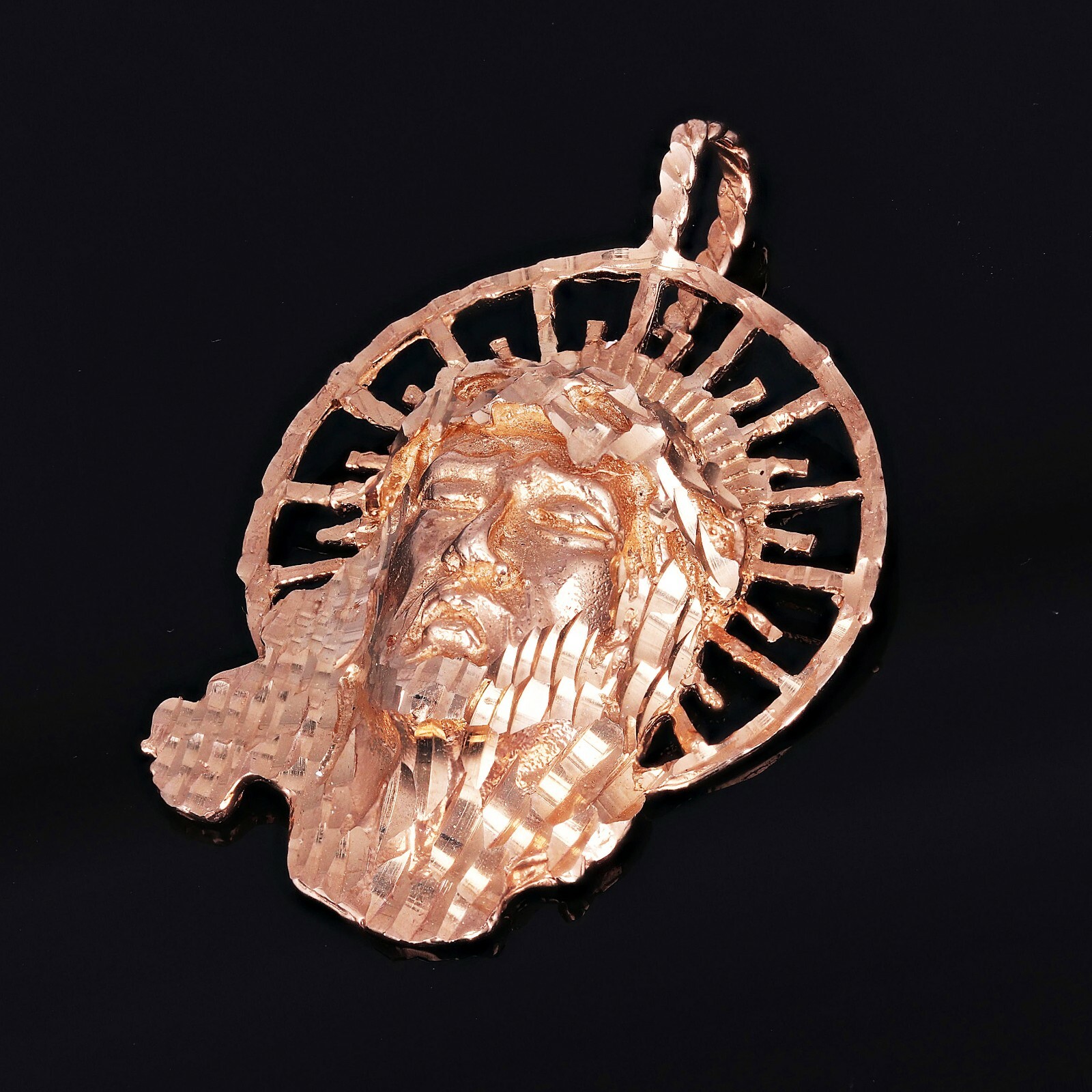 10k Rose Gold Diamond Cut Jesus Christ Face Religious Charm Pendant 2.1 ...