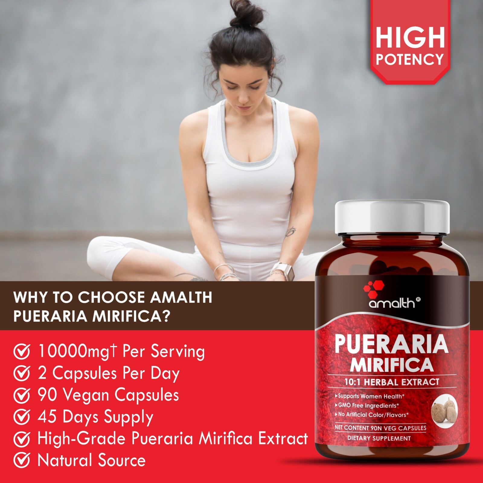 Pueraria Mirifica Extract 10000mg 90 Capsules Breast Enlargement ...