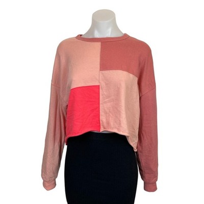 Wild Fable Womens Pink Long Sleeve Color block Cropped Sweatshirt ...
