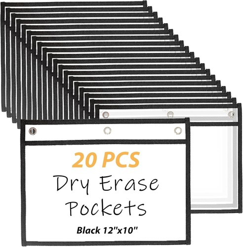 20 PCS Horizontal Job Ticket Holders 8.5x11 Inch Dry Erase Pockets ...