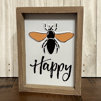 Sino Gifts Co - Be (Bee) Happy Metal Tin Wooden Sign - Wall Table Decor ...
