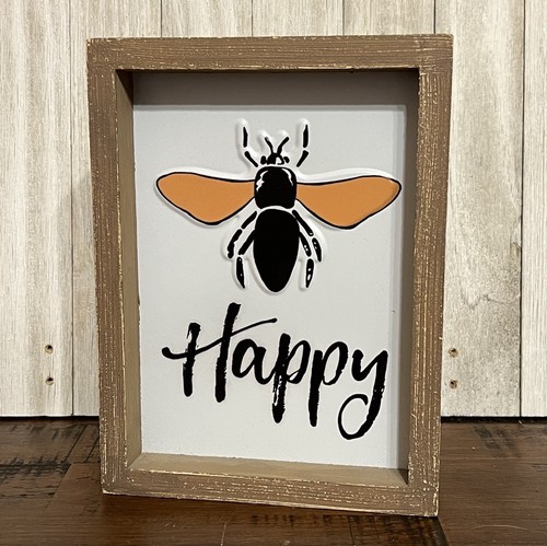 Sino Gifts Co - Be (Bee) Happy Metal Tin Wooden Sign - Wall Table Decor ...