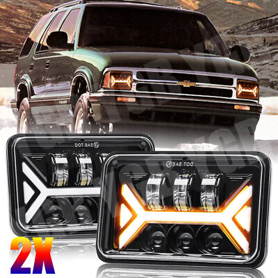 2PCS 4x6 LED Headlights Hi Lo DRL Beam for Chevy S10 Blazer 1994 1995 ...