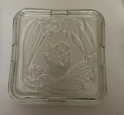 Vintage Federal Glass Embossed Vegetables Ribbed Clear Square ...