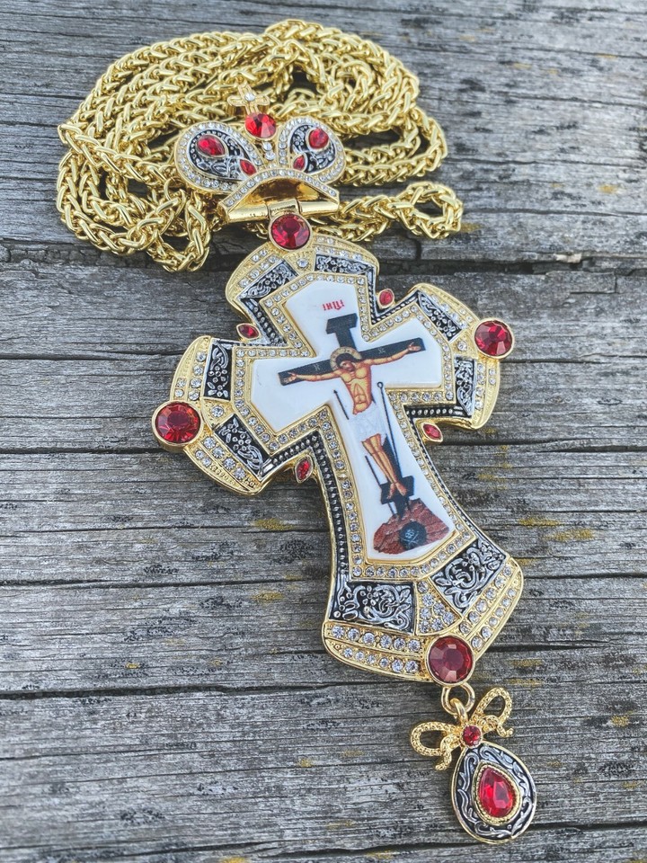 Pectoral Cross Jesus Red Crystallized Silver & Gold Priest Bishop ...