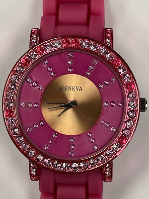 Geneva Rhinestone Pink Rubber Band Quartz Ladies Watch | eBay