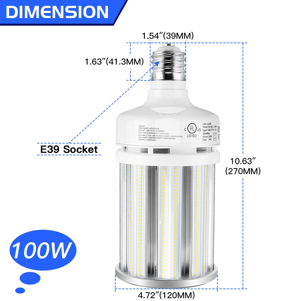 E39 Mogul Base LED Retrofit High Bay Garage Lighting 100W Corn Light ...