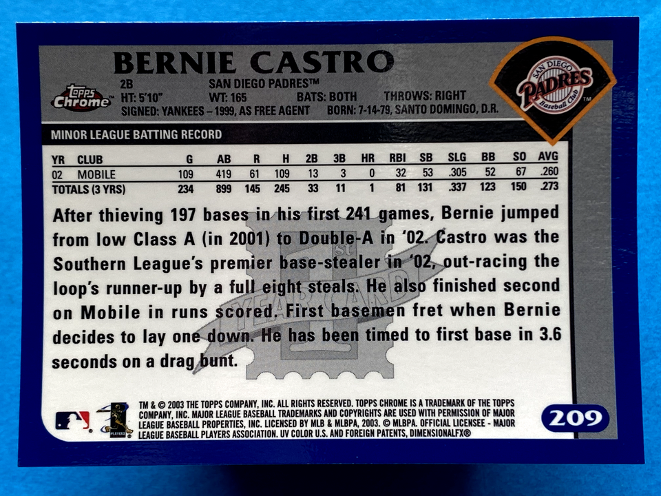 2003 Topps Chrome Bernie Castro #209 | eBay