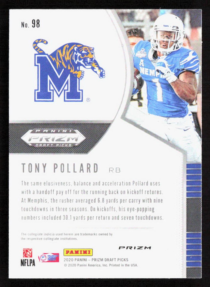 2020 Panini Prizm Draft Picks Tony Pollard Green Rookie Card RC #98 ...