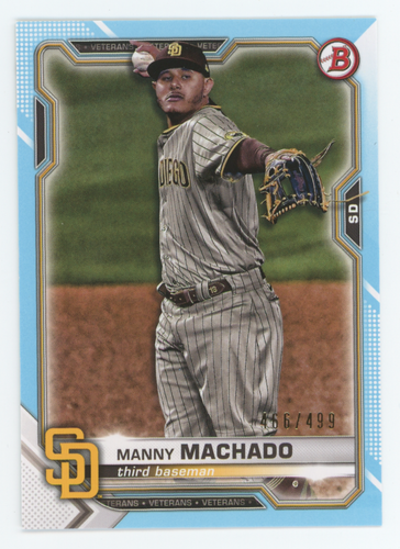 2021 BOWMAN #466/499 MANNY MACHADO SKY BLUE PARALLEL SAN DIEGO PADRES ...