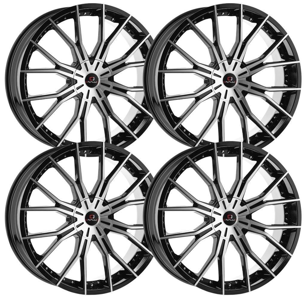 (Set-4) Cavallo CLV-36 20x8.5 5x114.3/5x120 35mm Black Machined wheels ...