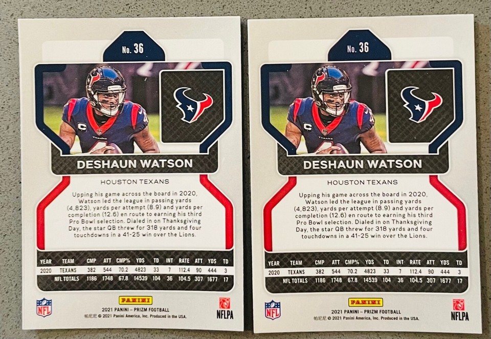 2x Lot 2021 Panini Prizm Football NFL #36 Deshaun Watson Base Card ...