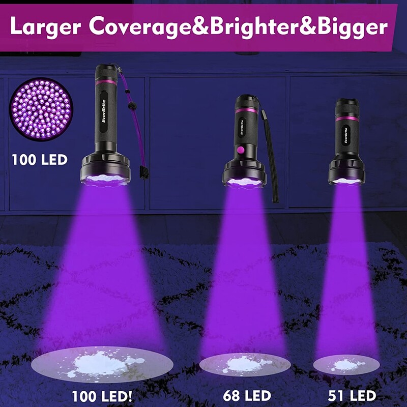 EverBrite Black Light Flashlight 100 LED UV Flashlights 395 nm ...