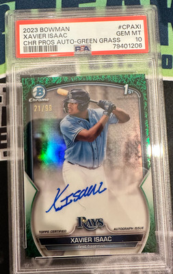 Xavier Isaac 2023 Bowman 1st Green Grass Auto PSA 10 /99!! 🔥🔥Hot ...