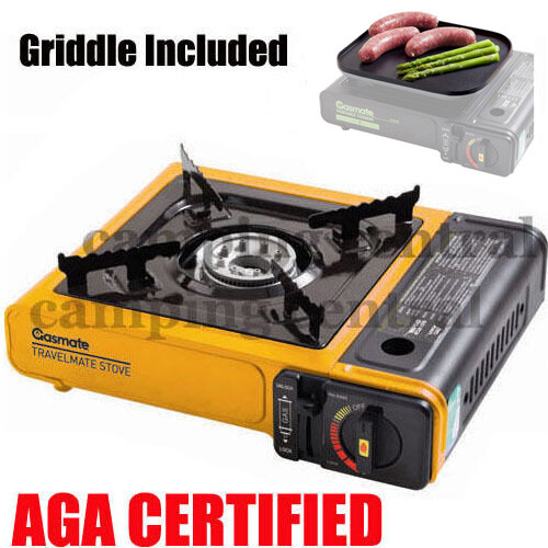 GASMATE GAS BURNER + GRIDDLE Compact Stove Camping Cooker Butane ...