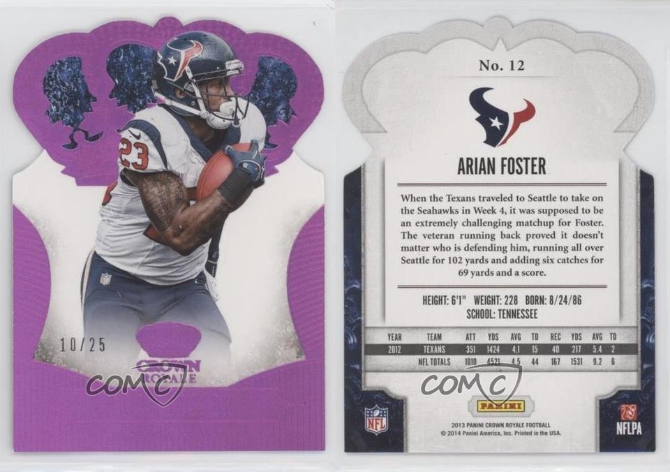 2013 Panini Crown Royale Retail Purple Holo Die-Cut 10/25 Arian Foster ...