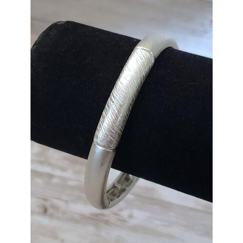 Vintage Stretch Bracelet / Bangle - Silver Tone with Patterned & Matte ...