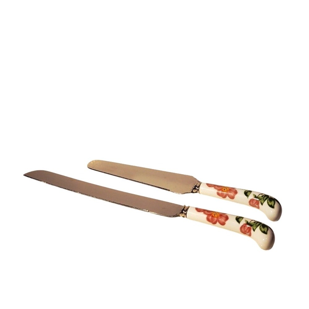 VTG Sheffield Knives Set of 2 Floral Prill England Stainless Porcelain ...