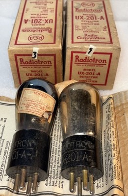 Pair RCA UX-201A 01A Globe Vacuum Tubes Gold Pins Rainbow Color ...