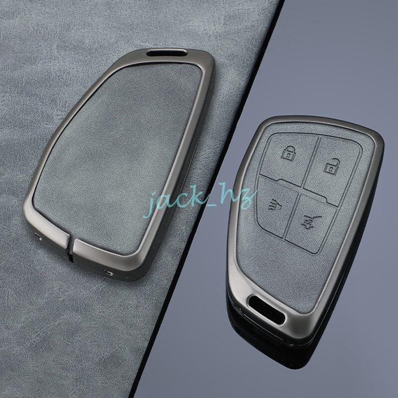 Metal Leather Car Key Fob Case Cover Keychain Ring For Chevy GMC 3 4 5 ...