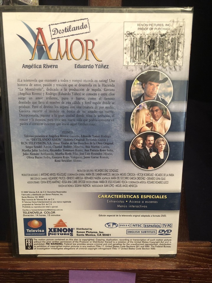 Telenovela Destilando Amor Angelica Rivera Eduardo Yáñez 4 Disc DVD Set ...