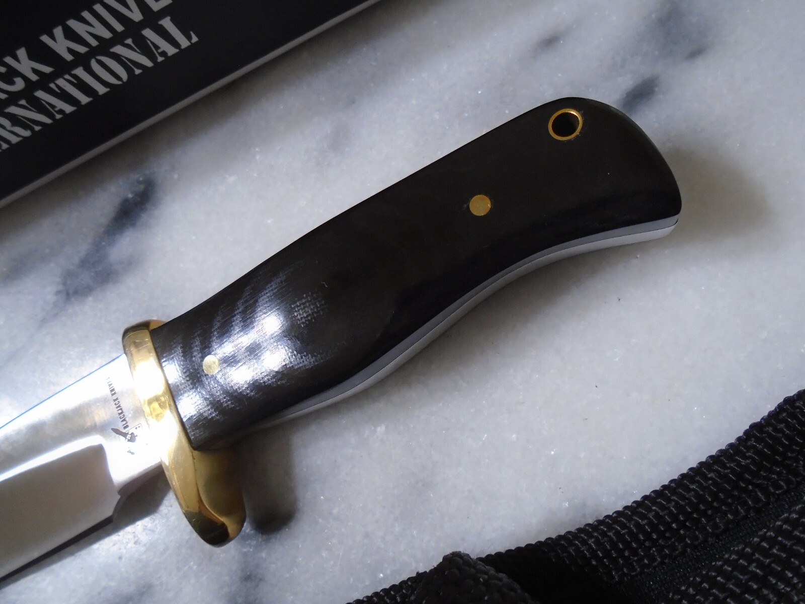 Blackjack Small Hunter Bowie Knife Full Tang Fixed Blade Black Micarta ...
