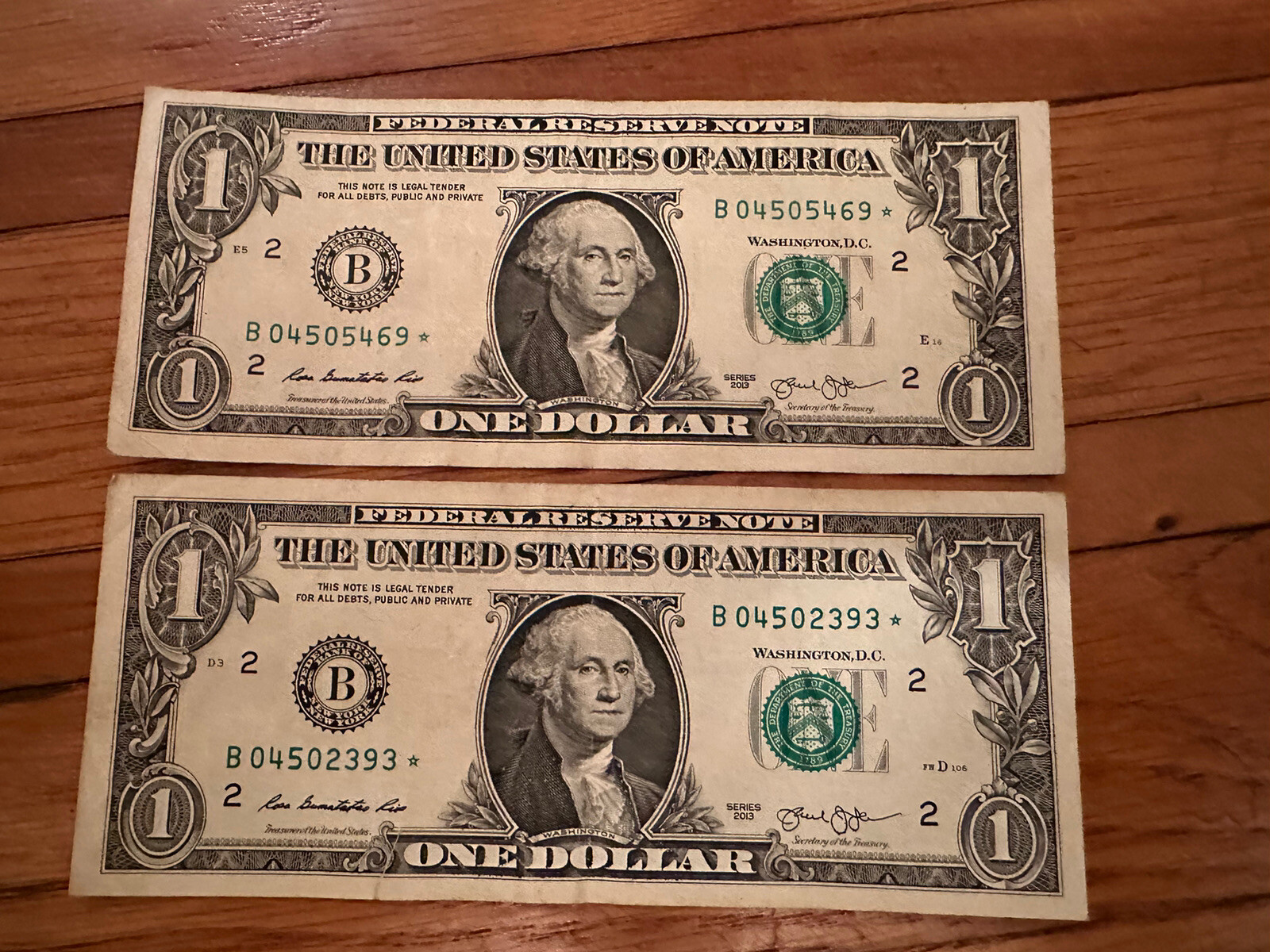 2013 B $1 STAR NOTES FIRST 4 SERIAL NUMBER S MATCHING ONE FROM DC OTHER ...