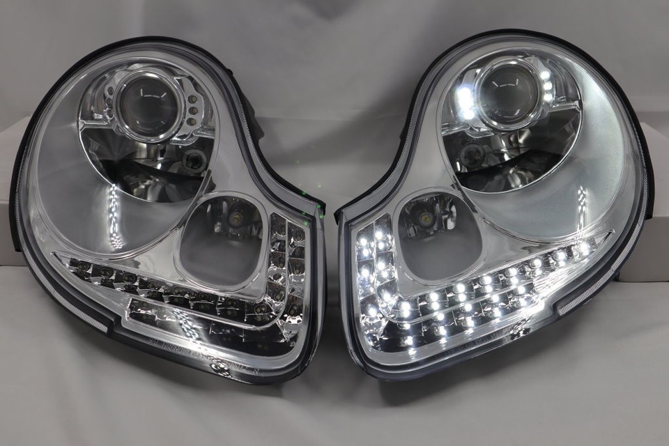 LED DRL Projector Headlights pair CHROME for PORSCHE 986 BOXSTER 911 ...