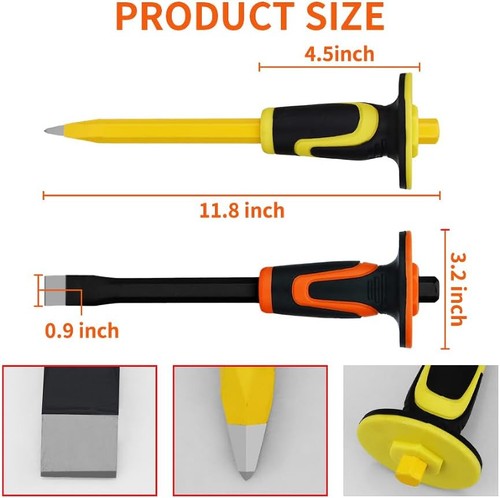 2-Piece Heavy-Duty Chisel Set with Hand 12*0.9 inch, Yellow and Orange ...