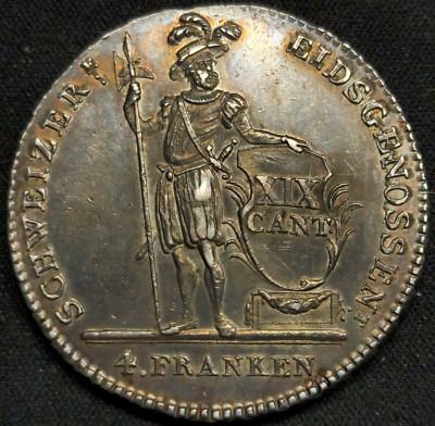 Thaler/4 Franken 1813 Crowned Shield Within Palm Republic Canton of ...