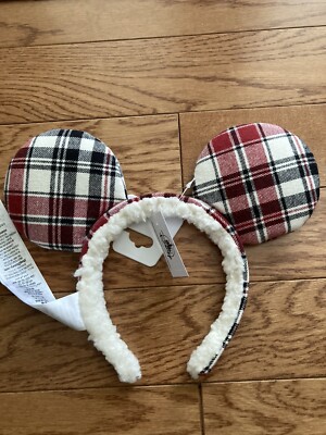 2022 Disney Parks Mickey Mouse Holiday Plaid Fuzzy Christmas Ears ...