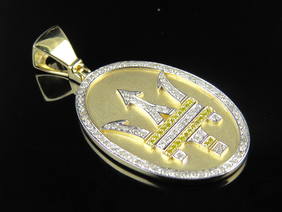 10K Yellow Gold Trident Maserati Logo 2" Canary And White Diamond ...