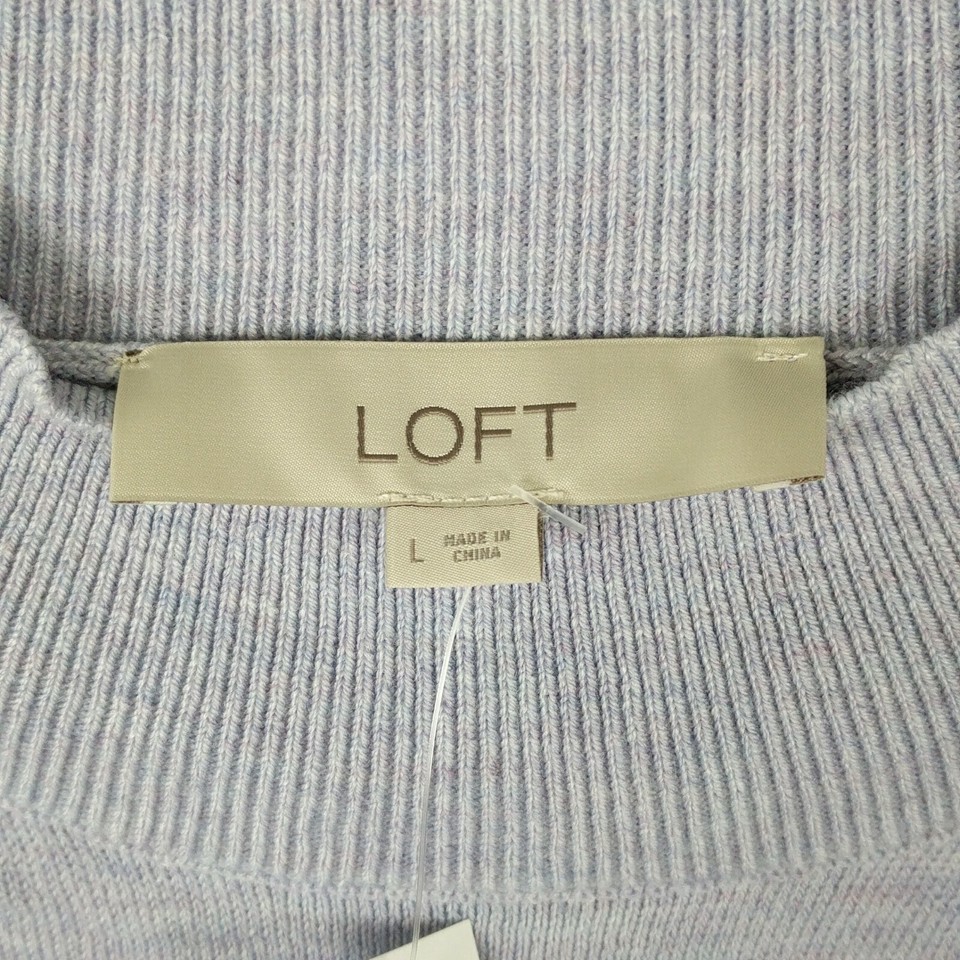 NEW LOFT Womens Large Sweater Purple Lilac Ruffle Cuff Mock Neck Long ...