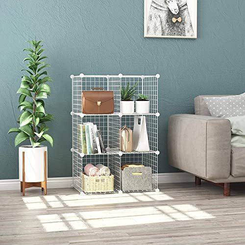 Wire Cube Storage 6 Cube Organizer Metal C Grids Modular Shelves Units ...