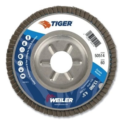 Tiger Disc Angled Style Flap Disc, 4-1/2 in dia, 60 Grit, 7/8 Arbor ...