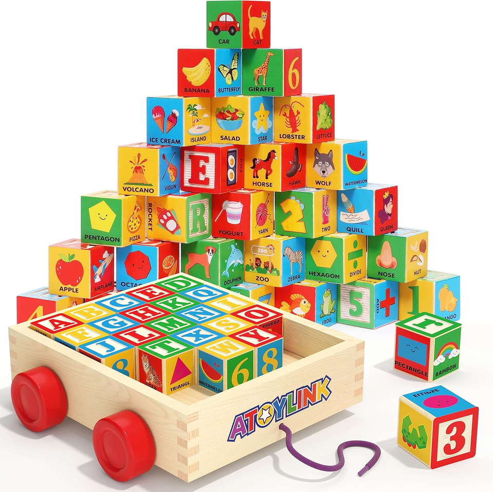 ABC Wooden Building Blocks for Toddlers 1-3, 30 Pcs Alphabet & Number ...
