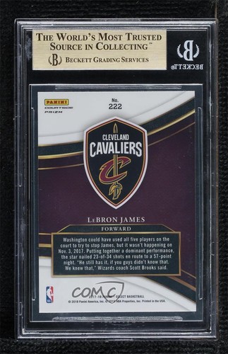2017-18 Panini Select Courtside Zebra Prizm LeBron James #222 BGS 10 ...
