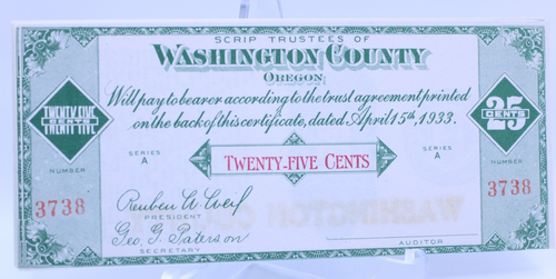WASHINGTON COUNTY OREGON LOT OF 18, DEPRESSION ERA, 25c,50c,$1, SCRIP ...