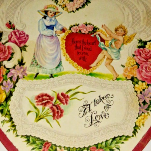 Antique 20s 30s Valentine's Day Heart Chocolate Candy Box Lady Cupid ...