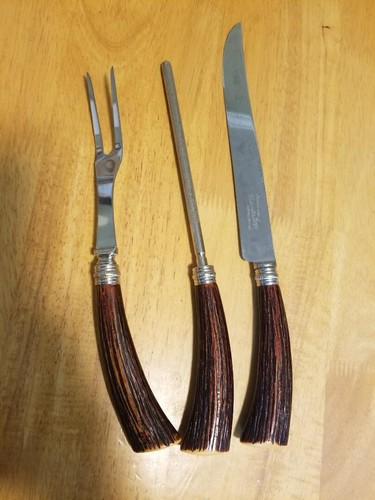 Vintage Washington Forge Sheffield England Carving Set Faux Antler ...