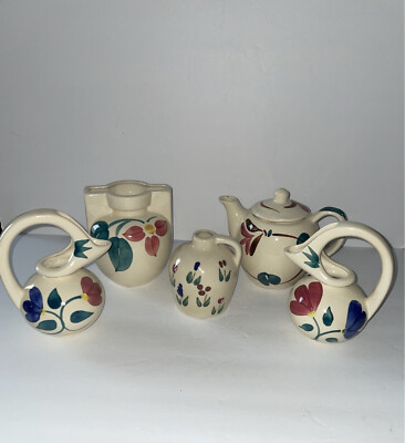 6 pc LOT: Vtg MCM PURINTON POTTERY Slipware Teapot Honey Jugs Rare ...