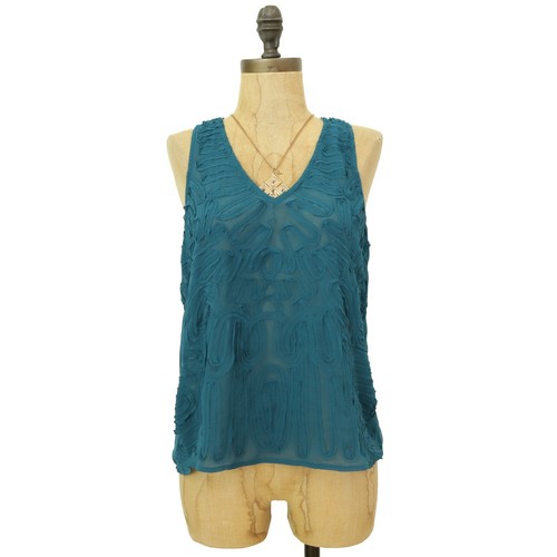 Chandi & Lia Sheer Tank Top Size M Exposed Zip Swirl Chiffon Teal NEW ...