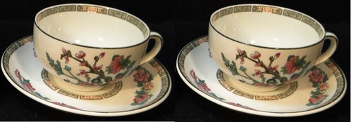 John Maddock Indian Tree Tea Cup Saucer Sets Green Trim Smooth edge 2 ...