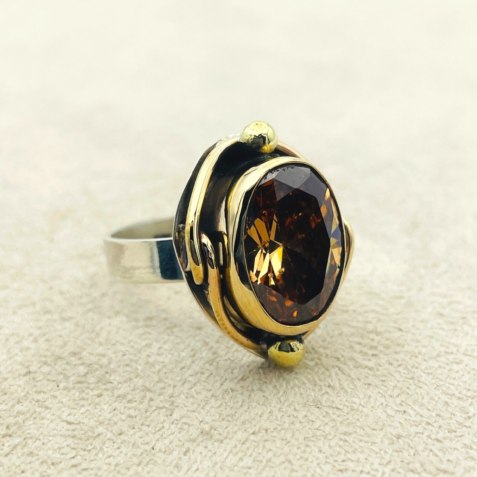 Simulated Citrine Stone 925K Sterling Silver Ring Womens, Adjustable ...